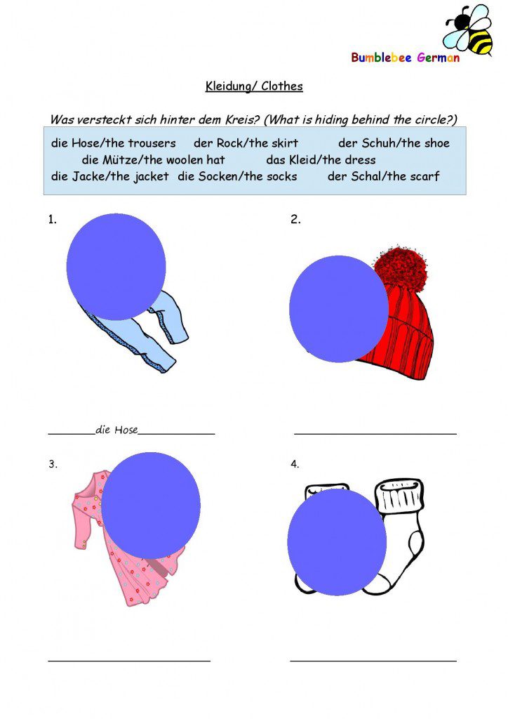 What’s behind the circle? Kleidung/ Clothes worksheet – BeeGerman